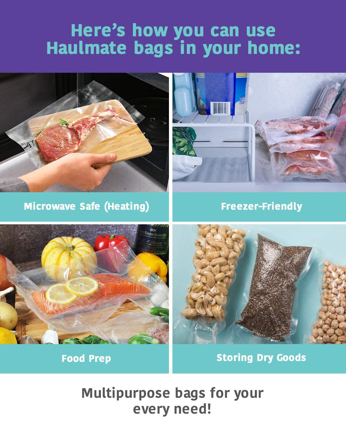 HAULMATE Vacuum Sealer Bags 11"x50' and 8"x50' 2 Rolls. Commercial Grade, BPA Free, Heavy Duty, Great for vac storage, Meal Prep or Sous Vide