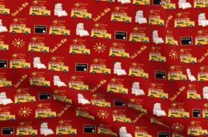 spoonflower fabric - school bus red back to school yellow bear transportation printed on petal signature cotton fabric fat quarter - sewing quilting apparel crafts decor