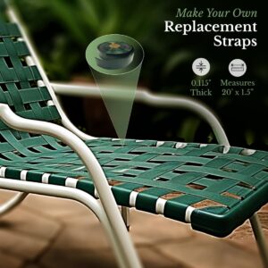 1.5" Wide x 20' Roll Vinyl Strap for Patio Chairs, Lawn Furniture, and Deck Chairs, Make Your Own Replacement Straps, Plus 20 Free Fasteners, (Green)