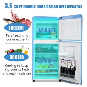 KRIB BLING 3.5 Cu.ft Compact Refrigerator, Retro Mini Fridge with Freezer, Small Drink Chiller with 2 Door Adjustable Mechanical Thermostat for Home, Office,Dorm or RV, Blue