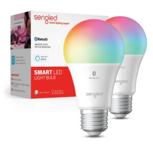 sengled alexa light bulb, s1 auto pairing with alexa devices, color changing light bulbs, bluetooth mesh smart home lighting, e26 60w equivalent, 800lm, 2-pack