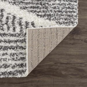 Hauteloom Trunding Moroccan Farmhouse Living Room Bedroom Shaggy Area Rug - Bohemian Shag Rug - Plush High Pile - Southwestern Boho Soft Carpet - Black, Cream, Grey, Beige - 5'3" x 7'3"