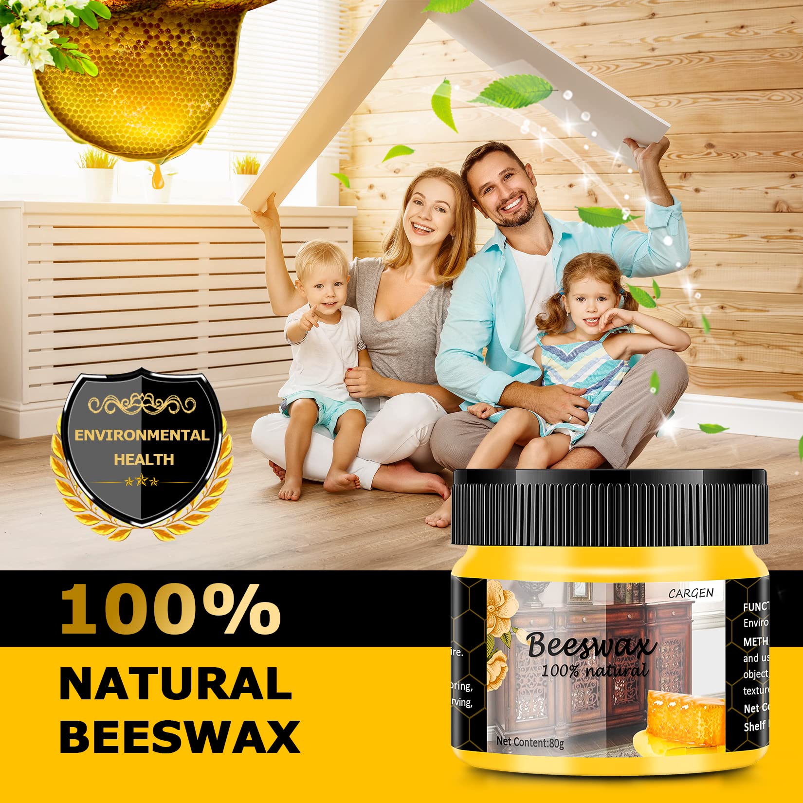 CARGEN Beeswax Furniture Polish, Wood Seasoning Beeswax for Furniture Wood Wax for Dining Table Floor Doors Chairs Cabinets to Protect and Care 2pcs Beeswax Polish