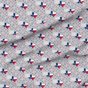 Spoonflower Fabric - Texas Strong White Blue Star Red Cowboy Patriotic Gray State Pride Printed on Petal Signature Cotton Fabric Fat Quarter - Sewing Quilting Apparel Crafts Decor