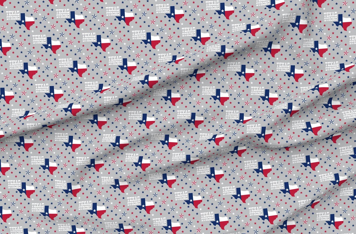 Spoonflower Fabric - Texas Strong White Blue Star Red Cowboy Patriotic Gray State Pride Printed on Petal Signature Cotton Fabric Fat Quarter - Sewing Quilting Apparel Crafts Decor