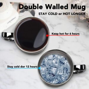 HDMY Stainless Steel Double Walled Mugs 20 oz Metal Coffee & Tea &Wine Cup Mug Insulated Cups with Handles Keep Drinks Cold or Hot Longer（Double）