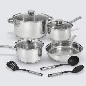 excelsteel w/encapsulated base & tools versatile for any kitchen stainless cookware set, 10 pc