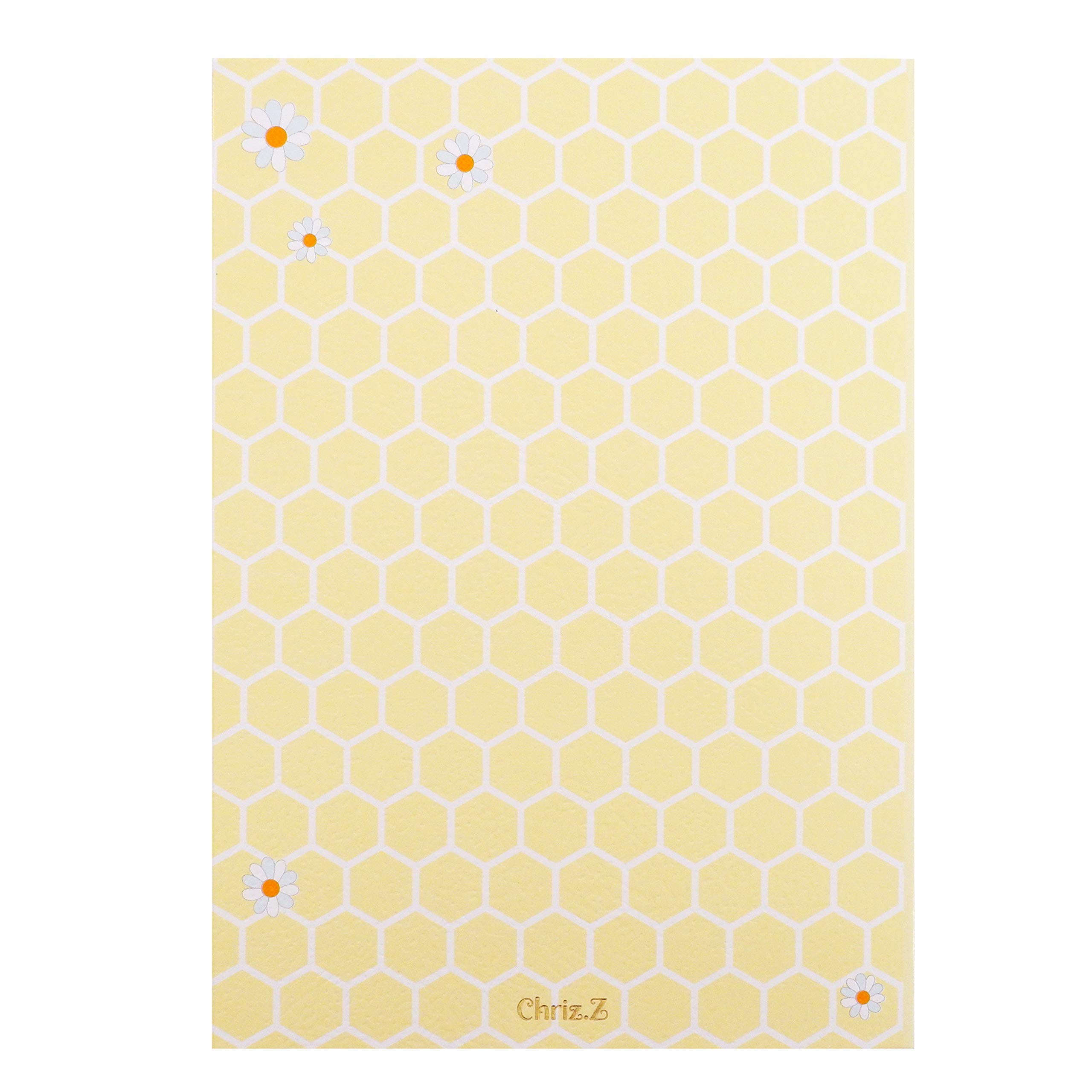 Birthday Card - Single Happy Bee Day Birthday Greeting Card For Bee Themed Party - Gold Foil Bees and Lettering on Yellow Textured Paper with Kraft Envelope - 5" x 7" - Blank Inside