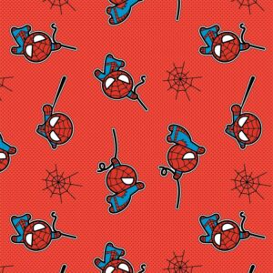 camelot fabrics marvel kawaii spiderman swinging tossed red premium quality 100% cotton fabric by 1/2 of a yard.