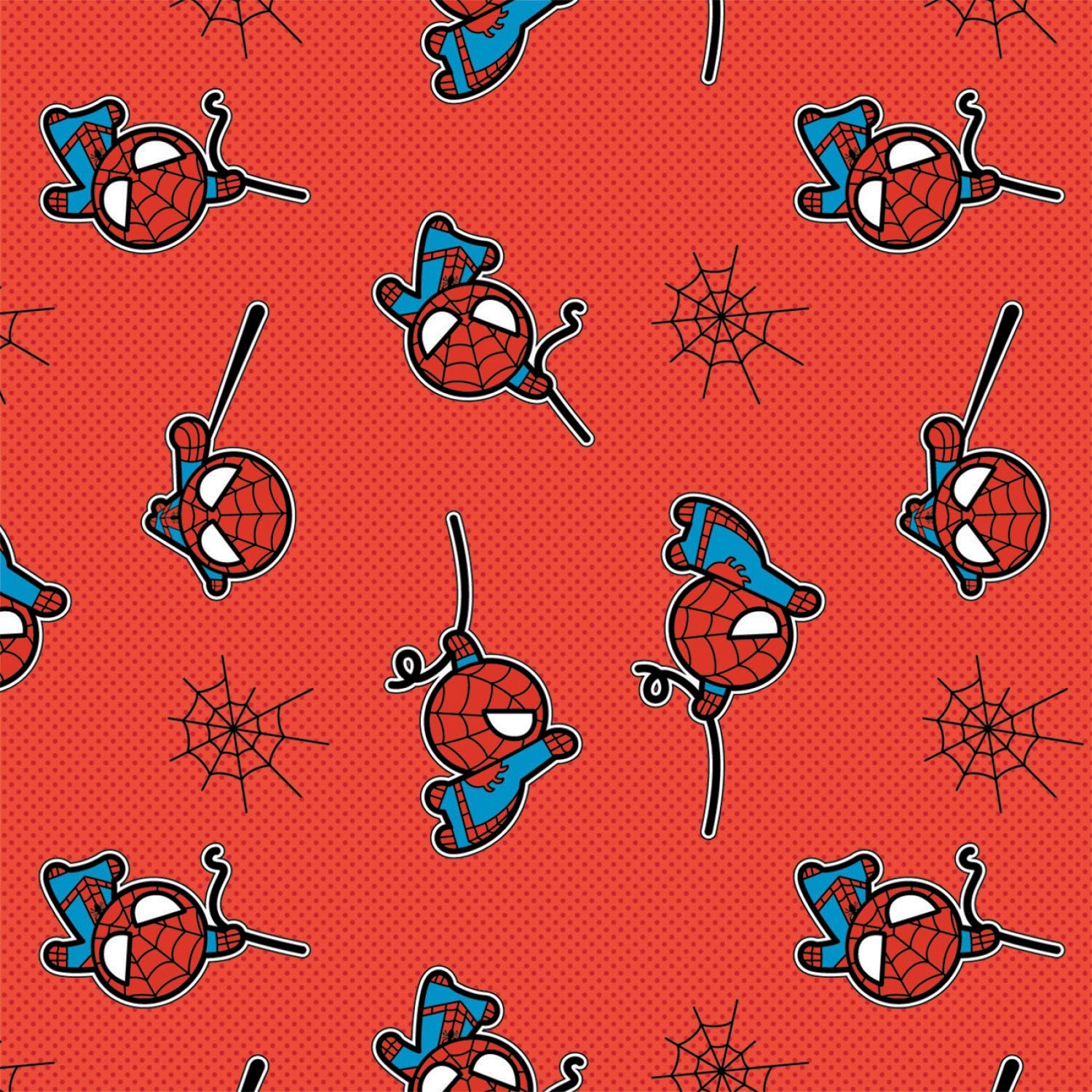 Camelot Fabrics Marvel Kawaii Spiderman Swinging Tossed Red Premium Quality 100% Cotton Fabric by 1/2 of a Yard.