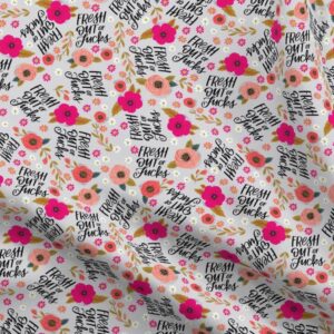 Spoonflower Fabric - Pretty Fresh Out Pink Flowers Floral Gray Rose Daisy Swear Curse Word Printed on Petal Signature Cotton Fabric Fat Quarter - Sewing Quilting Apparel Crafts Decor