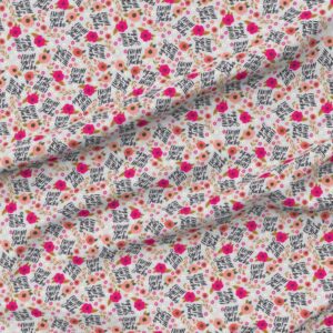 Spoonflower Fabric - Pretty Fresh Out Pink Flowers Floral Gray Rose Daisy Swear Curse Word Printed on Petal Signature Cotton Fabric Fat Quarter - Sewing Quilting Apparel Crafts Decor