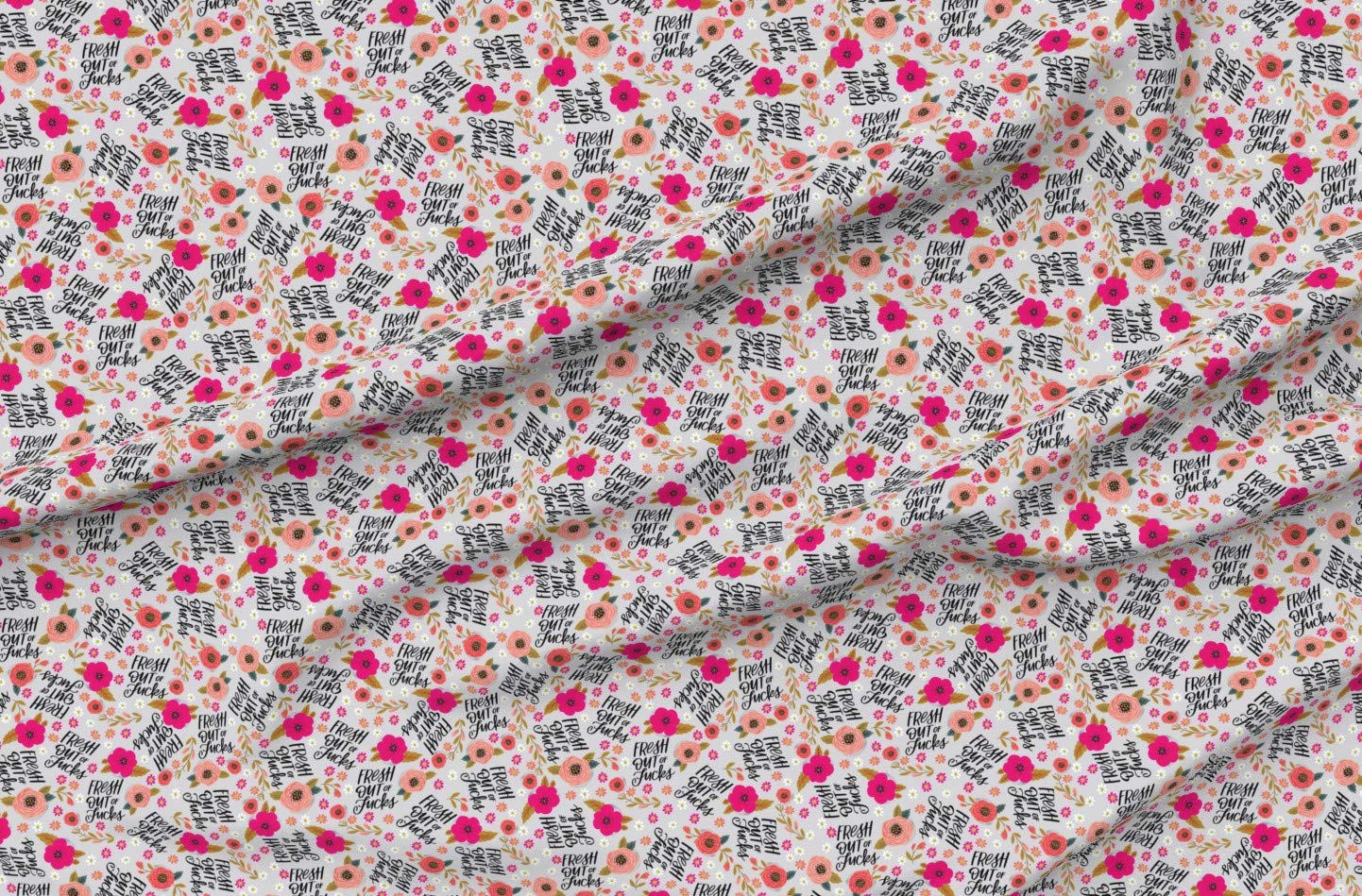 Spoonflower Fabric - Pretty Fresh Out Pink Flowers Floral Gray Rose Daisy Swear Curse Word Printed on Petal Signature Cotton Fabric Fat Quarter - Sewing Quilting Apparel Crafts Decor