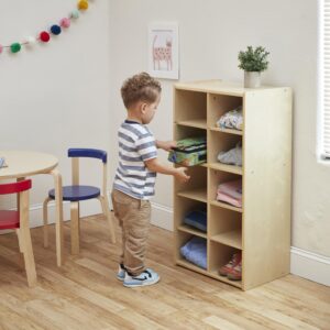 ECR4Kids Streamline 10 Cubby Tray Storage Cabinet, 5x2, Classroom Furniture, Natural