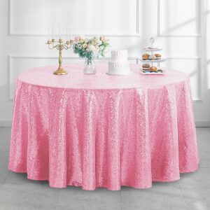 pufogu 50" round pink sequin tablecloth glitter pink table cloths for birthday wedding bridal baby shower party decorations