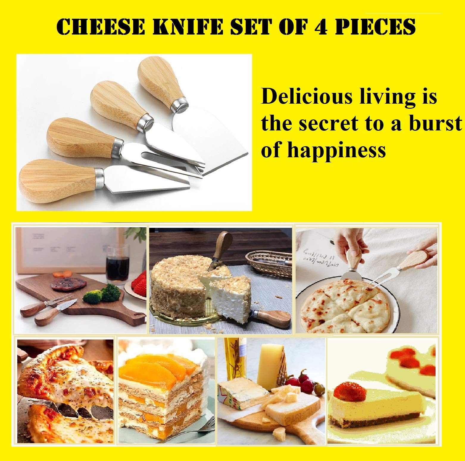 LTWQLing 4 Pieces Cheese Knives Set, Cheese cutlery, Steel Stainless Cheese Slicer Cheese Cutter with Wood Handle for Party Trays and Dinner Table