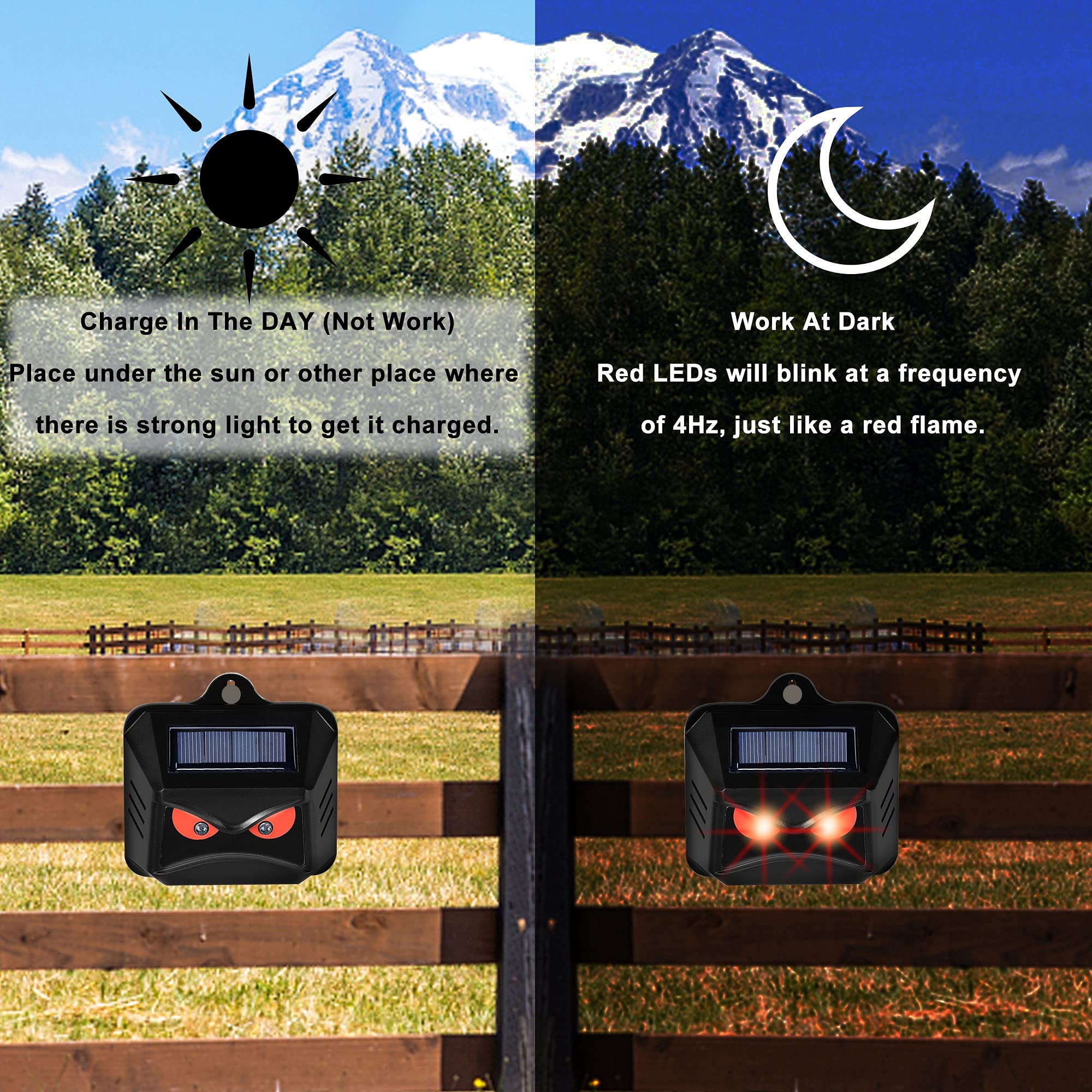 Phosooy 2 Packs Solar Powered Animal Repeller, Predator Eye Animal Deterrent Devices, Coyote Skunk Raccoon Deer Repellent for Chicken Garbage Can Farm Yard Protection