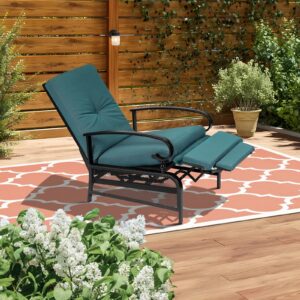 Patiomore Patio Adjustable Lounge Chair, Outdoor Recliner Metal Automatic Chaise Chair with Removable Cushions, Blue