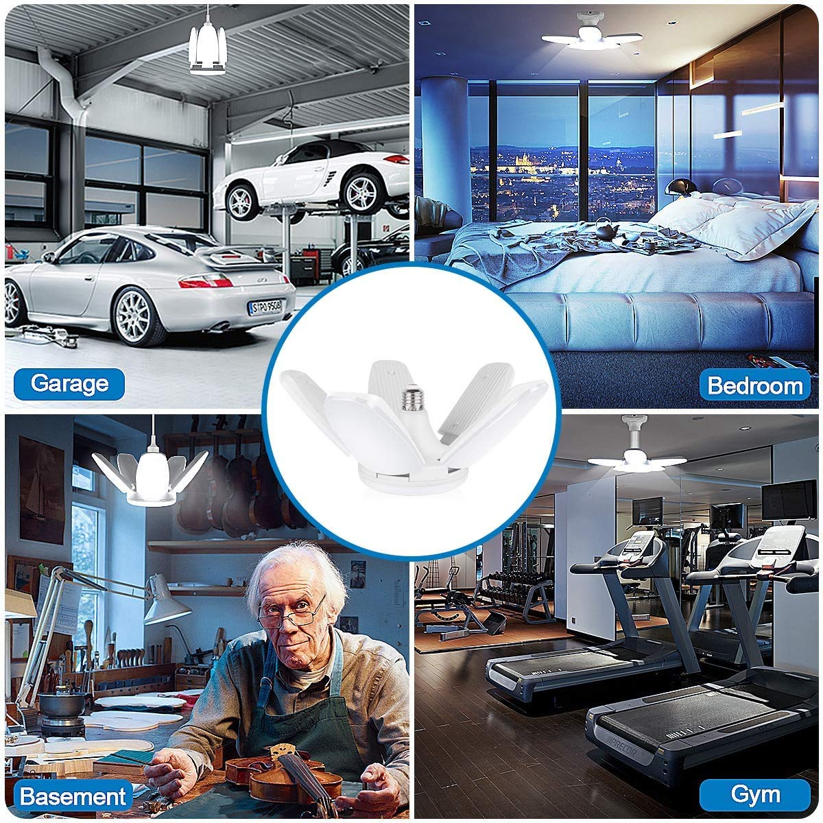 2 Pack LED Garage Lights, Screw in Garage Ceiling Lighting 2800LM, 28W E26 / E27 Daylight Lamp with 4+1 Adjustable Panels for Garage, Workshop, Warehouse, Utility Room, Barn, Shop, Basement