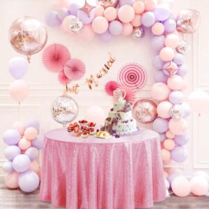 Pufogu 50" Round Pink Sequin Tablecloth Glitter Pink Table Cloths for Birthday Wedding Bridal Baby Shower Party Decorations