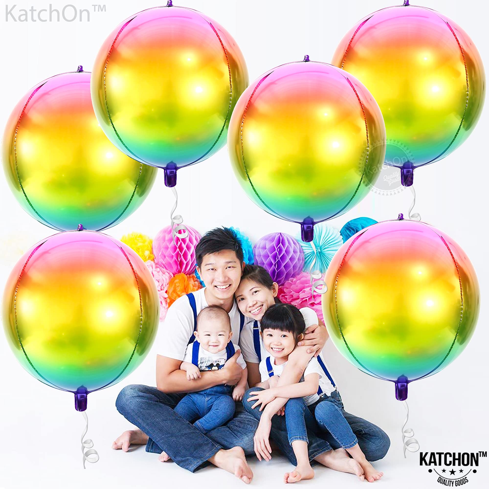 KatchOn, Rainbow Foil Balloons - 22 Inch, Pack of 6 | 4D Gradient Rainbow Balloons | Tie Dye Balloons for Birthday Party Decor | Rainbow Unicorn Balloons | Rainbow Mylar Balloons, Iridescent Balloons