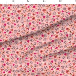 Spoonflower Fabric - Small Cancer Pink Flowers Floral Content Printed on Petal Signature Cotton Fabric by The Yard - Sewing Quilting Apparel Crafts Decor