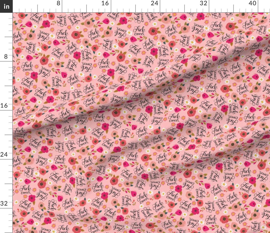 Spoonflower Fabric - Small Cancer Pink Flowers Floral Content Printed on Petal Signature Cotton Fabric by The Yard - Sewing Quilting Apparel Crafts Decor