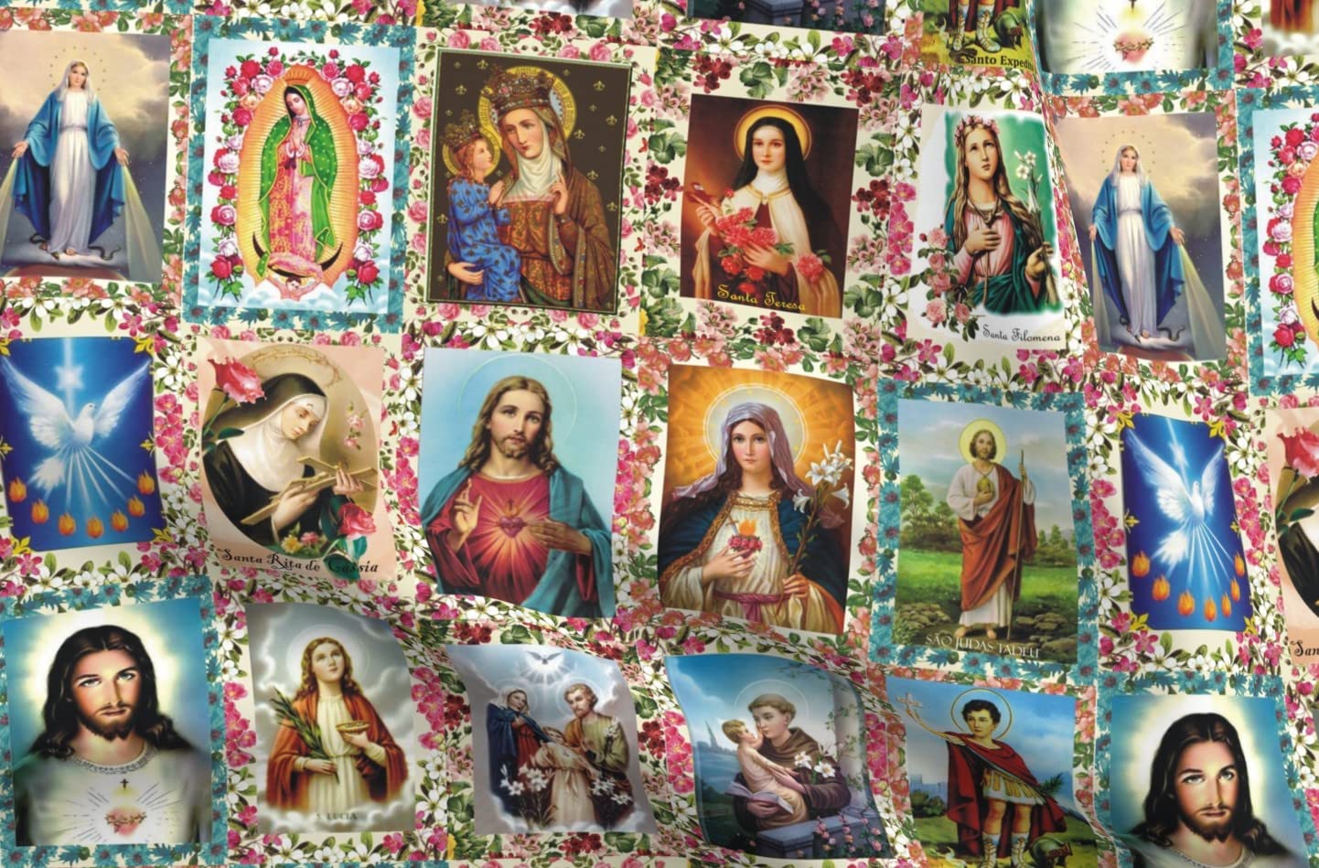 Spoonflower Fabric - Catholic Saints Religious Catholic Saints Collage Jesus Mary Printed on Petal Signature Cotton Fabric Fat Quarter - Sewing Quilting Apparel Crafts Decor