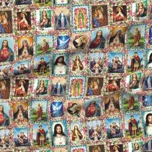 Spoonflower Fabric - Catholic Saints Religious Catholic Saints Collage Jesus Mary Printed on Petal Signature Cotton Fabric Fat Quarter - Sewing Quilting Apparel Crafts Decor