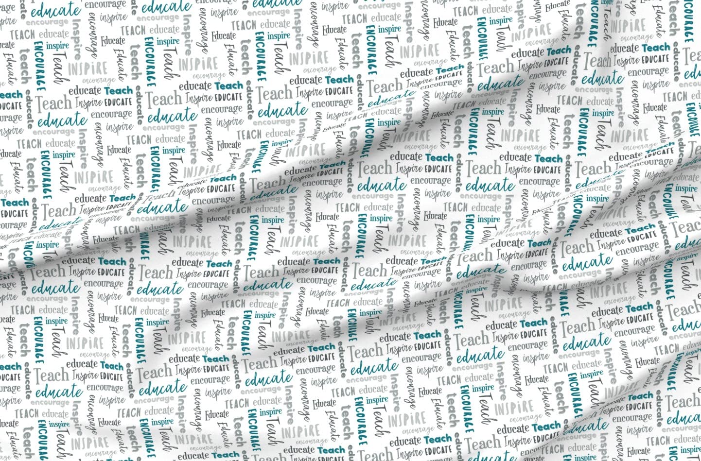 Spoonflower Fabric - Educate Inspire Gray Teal School Typography Education Teacher Mentor Printed on Petal Signature Cotton Fabric Fat Quarter - Sewing Quilting Apparel Crafts Decor