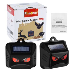 Phosooy 2 Packs Solar Powered Animal Repeller, Predator Eye Animal Deterrent Devices, Coyote Skunk Raccoon Deer Repellent for Chicken Garbage Can Farm Yard Protection