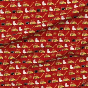 Spoonflower Fabric - School Bus Red Back to School Yellow Bear Transportation Printed on Petal Signature Cotton Fabric Fat Quarter - Sewing Quilting Apparel Crafts Decor