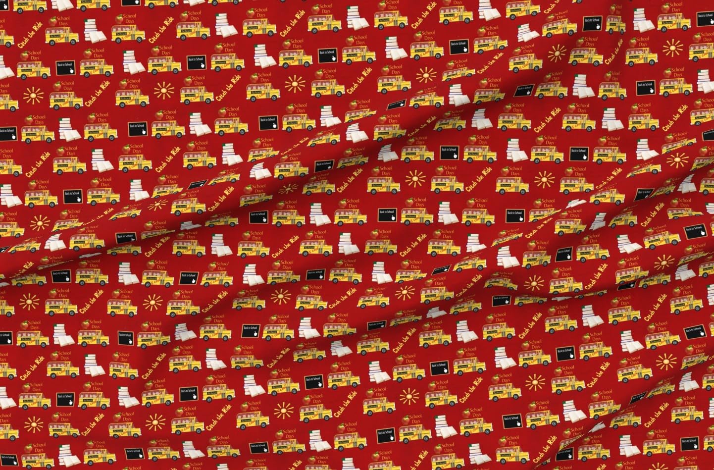 Spoonflower Fabric - School Bus Red Back to School Yellow Bear Transportation Printed on Petal Signature Cotton Fabric Fat Quarter - Sewing Quilting Apparel Crafts Decor