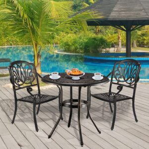 VINGLI 32" Outdoor Dining Table, Round Patio DiningTable with Umbrella Hole, Cast Aluminum Outdoor Bistro Table Outdoor Furniture Garden Table (Bronze, 32" Dia x 29 H) (Bronze)