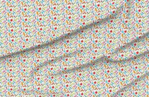 spoonflower fabric - small school supplies white teacher pencil rainbow student abcs printed on petal signature cotton fabric by the yard - sewing quilting apparel crafts decor