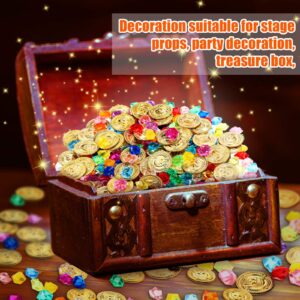 Pirate Treasure 100 Pieces Gold Coins and 100 Pieces Gem Jewelry Treasure Fake Gold Coins Toys for Pirate Party Decorations Halloween Adventure Themed Event Party Supplies