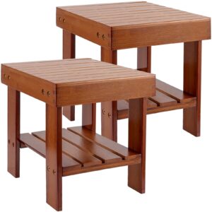 zeonhak 2 pack 11 x 9 x 10 inches bamboo step stool, bamboo foot stool, bamboo small seat stool for garden, living room, kitchen, bathroom, bedroom