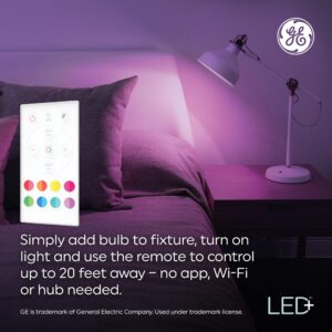 GE LED+ Color Changing LED Light Bulbs with Remote, College Dorm Light, Dorm Room Essentials, Bedroom Light, 9.5W, No App or Wi-Fi Required, A19, CAC (2 Pack)