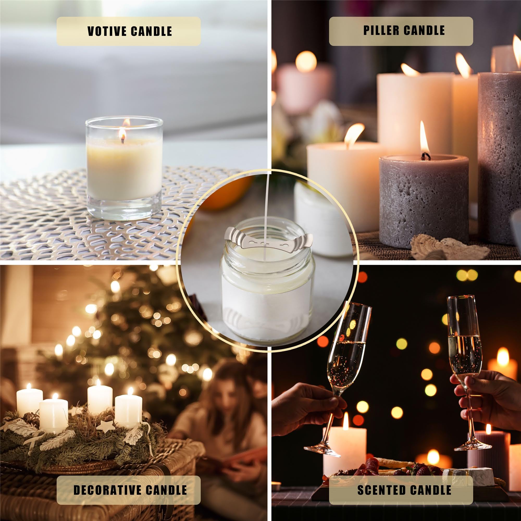 Mindful Memories Candle Wicks 90 Pcs (4 inch, 6 inch, 8 inch) with 2 Candle Wick Holders & 90 Wick Tab Stickers, Long Lasting Pre-Waxed & Tabbed Cotton Threads with No Black Smoke for DIY Crafts