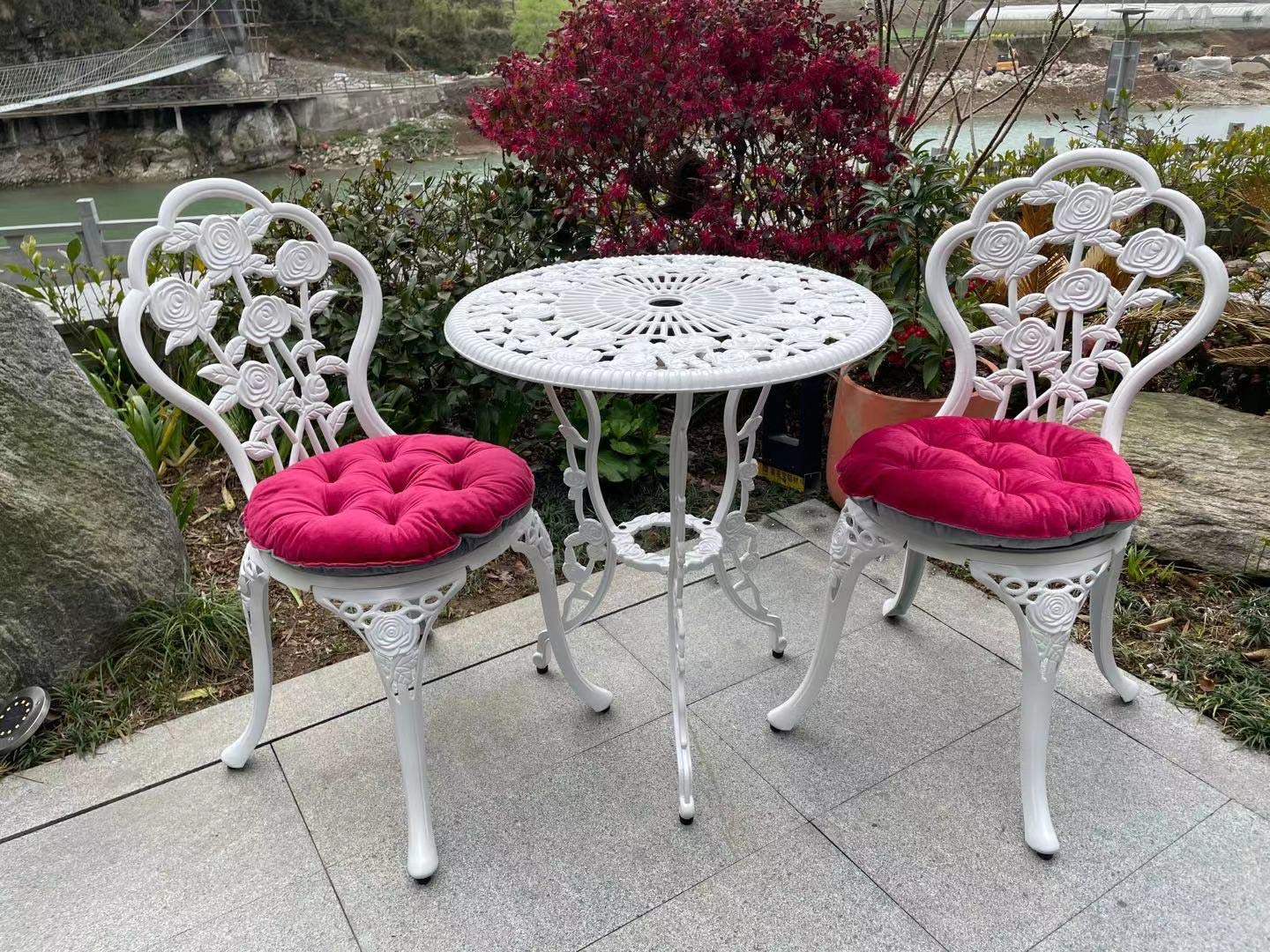 Mandolin 5-Piece Cast Aluminum Patio Bistro Set Outdoor Table Set Waterproof and Sun Resistant Outdoor Furniture Set (Rose White)