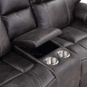 Madrona Burke Zoey Dark Graphite Power Loveseat with Dual Recliners, Hidden Storage, and USB Charging Station