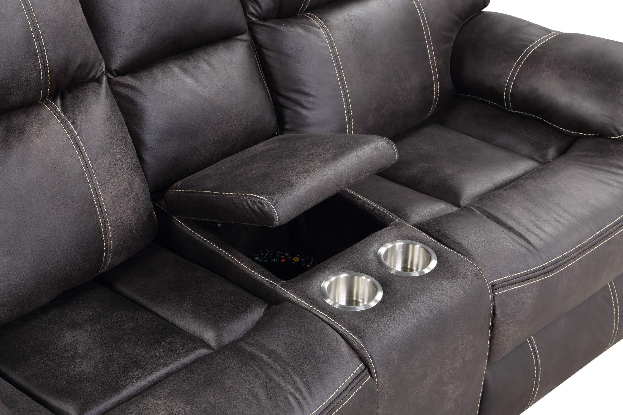 Madrona Burke Zoey Dark Graphite Power Loveseat with Dual Recliners, Hidden Storage, and USB Charging Station