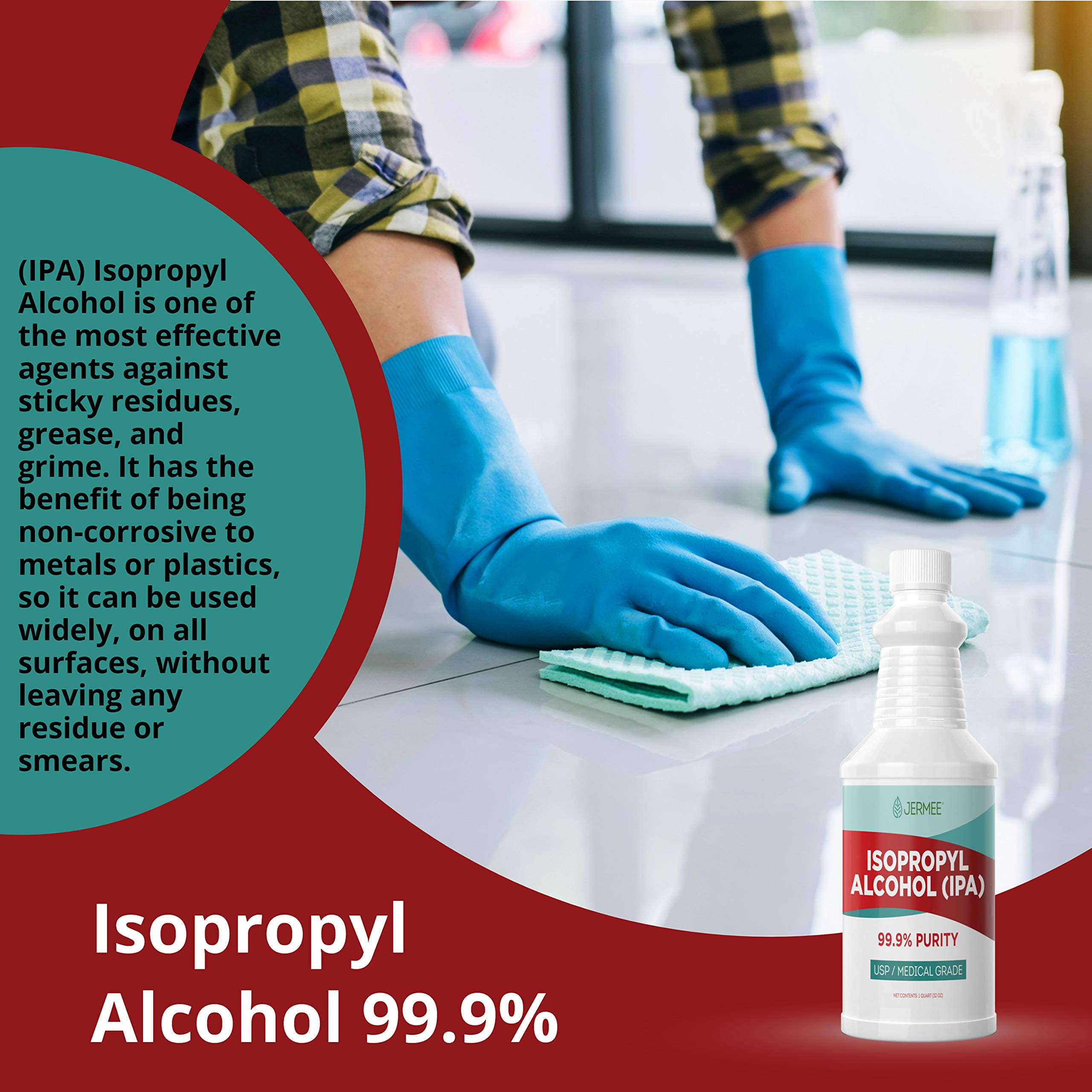 Jermee Isopropyl Alcohol (IPA) 99.9% Purity - USP/Medical Grade - Concentrated Rubbing Alcohol, Made in The USA, 32 Ounce, 2 Pack