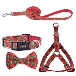 fas plus no pull dog harness and leash set with bow tie collar,adjustable vest harness back clip heavy duty 4ft leash for small, medium, large and extra large dogs.(red/green-xl)