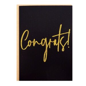 congratulations card - 2 pack "congrats!" black textured greeting card in gold glitter letters with kraft envelope - 5" x 7" blank inside - for graduation, promotion, engagement, announcement