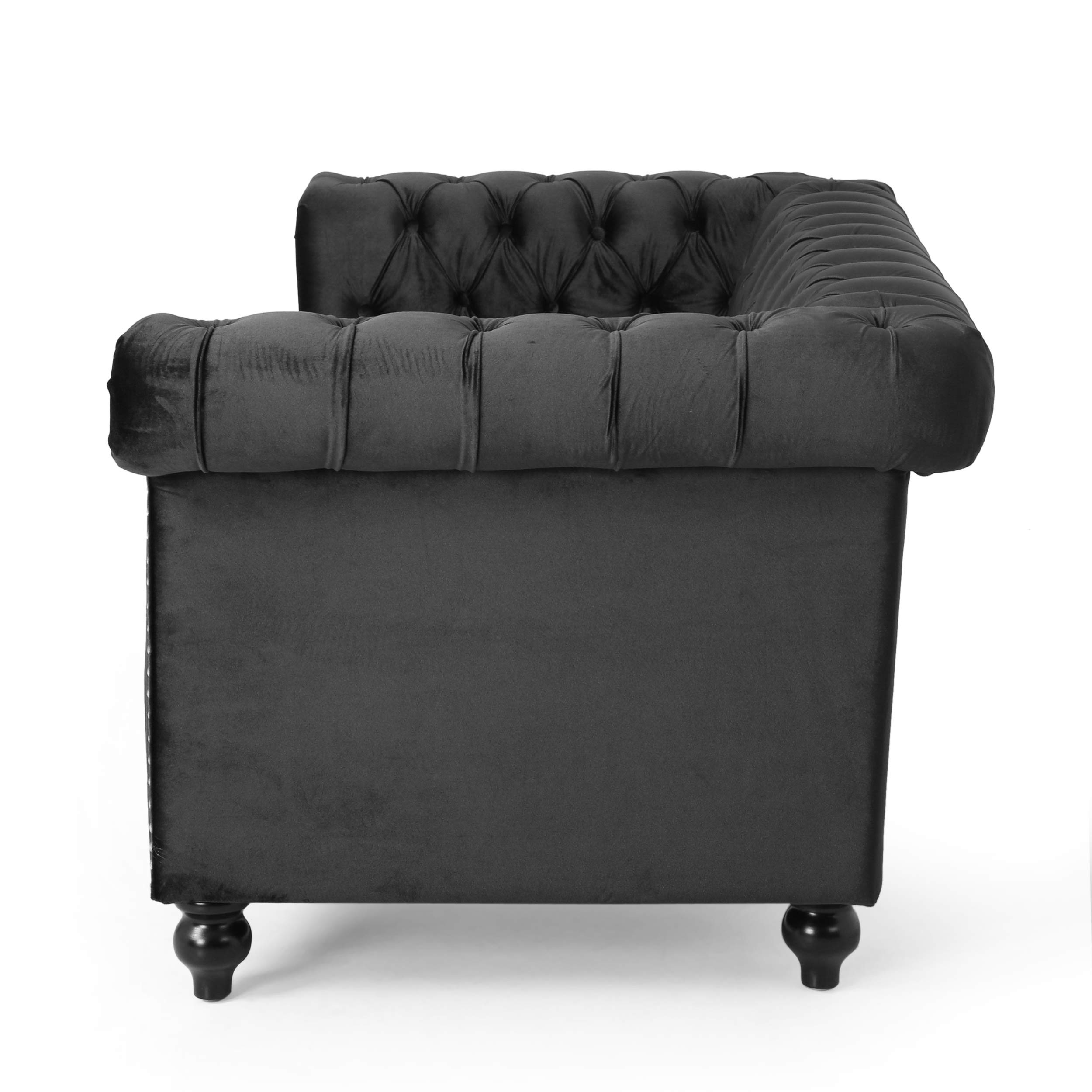 Christopher Knight Home Brinkhaven Tufted Loveseat with Nailhead Trim - Velvet - Black/Dark Brown