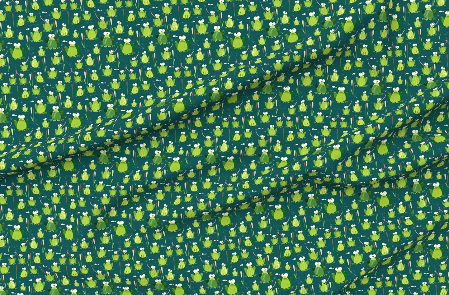 Spoonflower Fabric - Frog Toad Croak Teal Green Nature Amphibian Boys Kids Printed on Petal Signature Cotton Fabric Fat Quarter - Sewing Quilting Apparel Crafts Decor