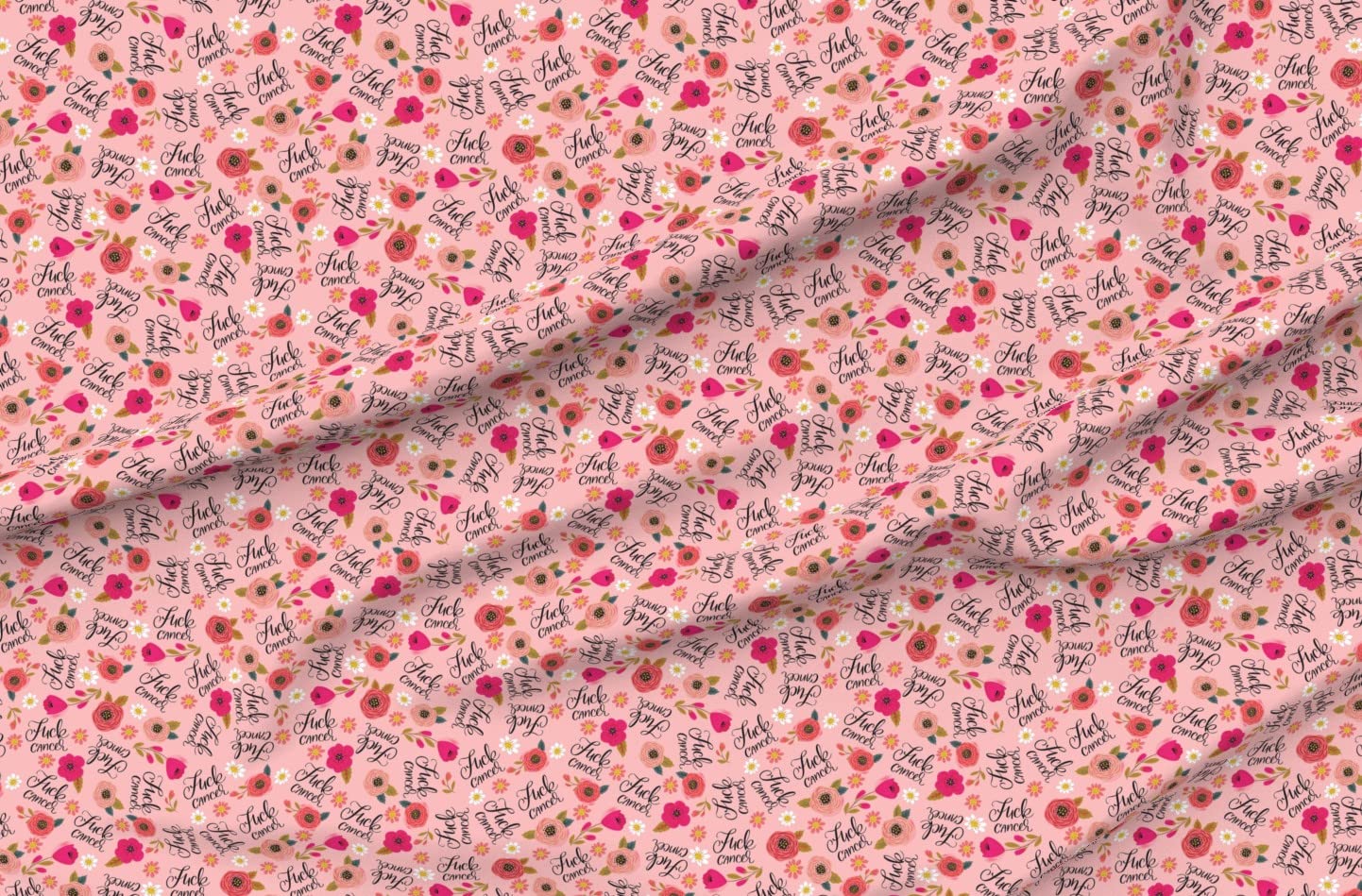 Spoonflower Fabric - Small Cancer Pink Flowers Floral Content Printed on Petal Signature Cotton Fabric by The Yard - Sewing Quilting Apparel Crafts Decor