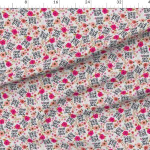 Spoonflower Fabric - Pretty Fresh Out Pink Flowers Floral Gray Rose Daisy Swear Curse Word Printed on Petal Signature Cotton Fabric Fat Quarter - Sewing Quilting Apparel Crafts Decor