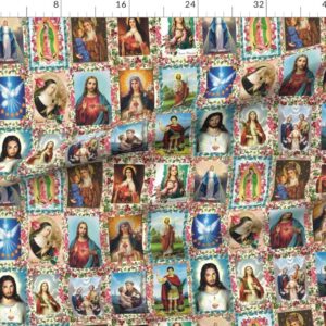 Spoonflower Fabric - Catholic Saints Religious Catholic Saints Collage Jesus Mary Printed on Petal Signature Cotton Fabric Fat Quarter - Sewing Quilting Apparel Crafts Decor